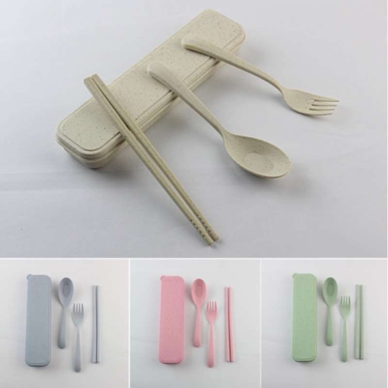 Jual Set Alat Makan Jerami Sumpit Garpu Sendok / Set Alat Makan Travel ...