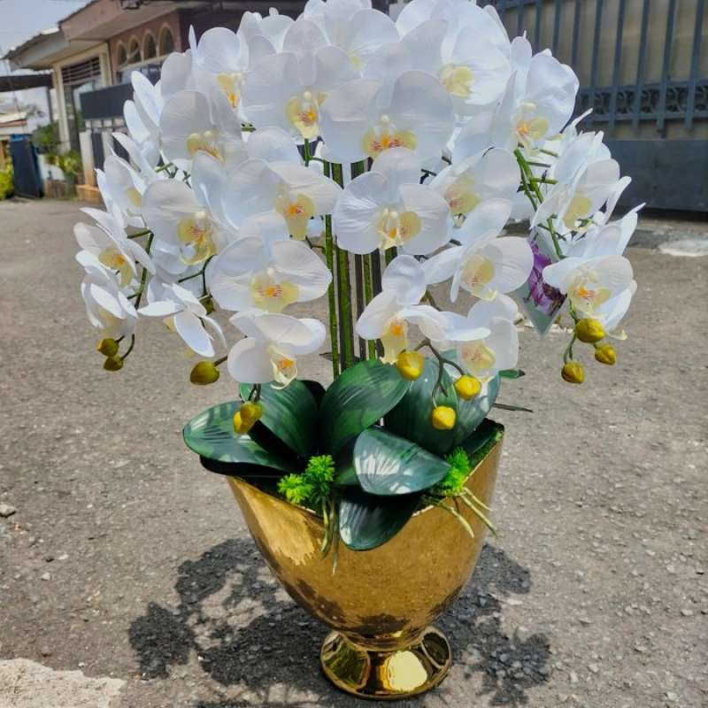 Promo Bunga Rangkaian 8 Tangkai Anggrek Latex Dengan Pot Keramik Gold ...