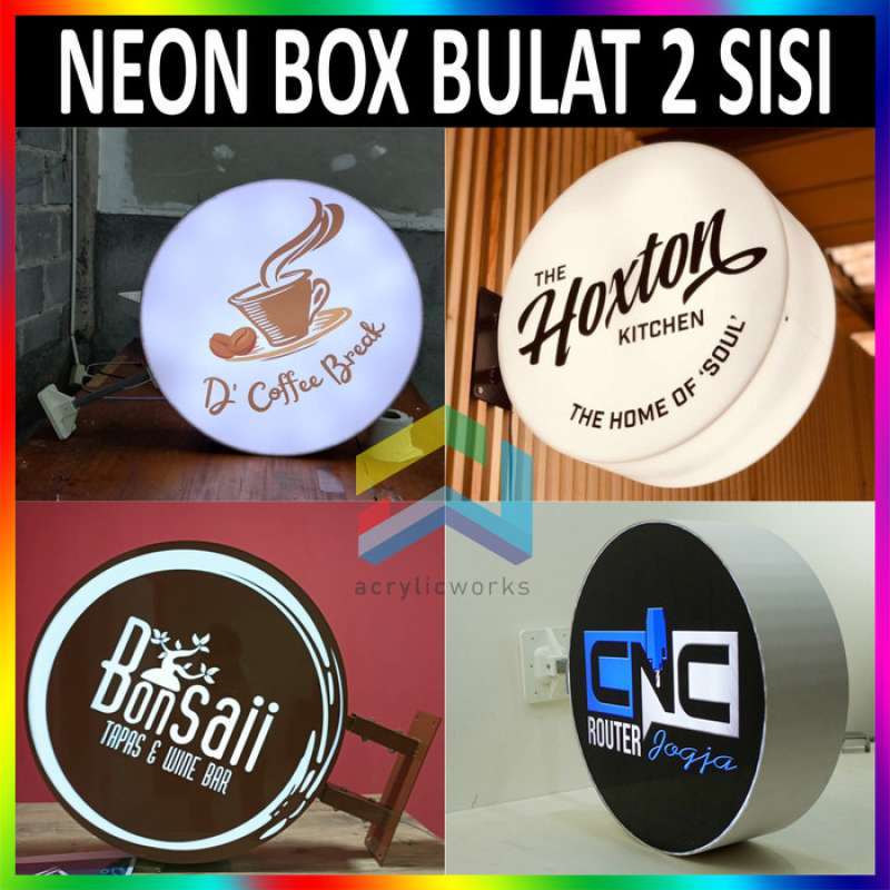 Promo Neon Box Bulat 2 Sisi Nyala LED Full Acrylic dan PVC Premium ...