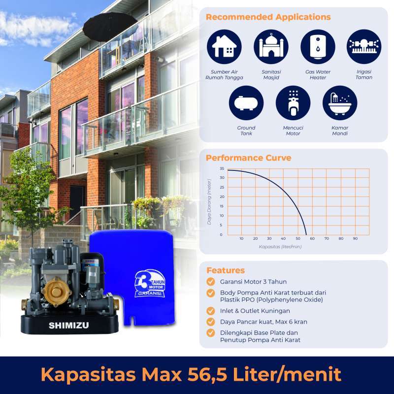 Promo Shimizu Plw-200 Bit Pompa Dorong Otomatis Home Booster Pump ...