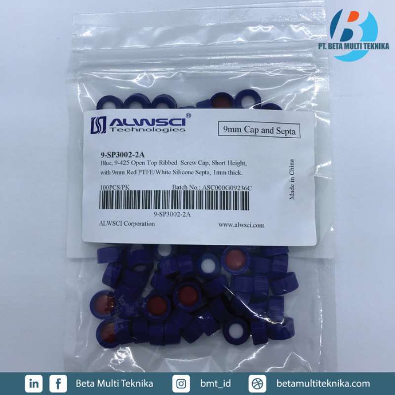 Promo 9Mm Blue Screw Thread Cap With Red Ptfe/White Silicone Septa,1Mm ...