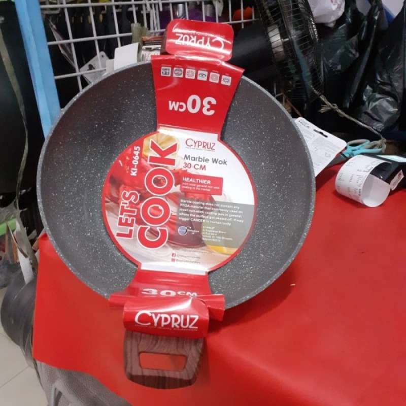 Jual Cyprus Kl0645 Kuali Induksi Keramik Marble 30cm 2 Handle Wok ...
