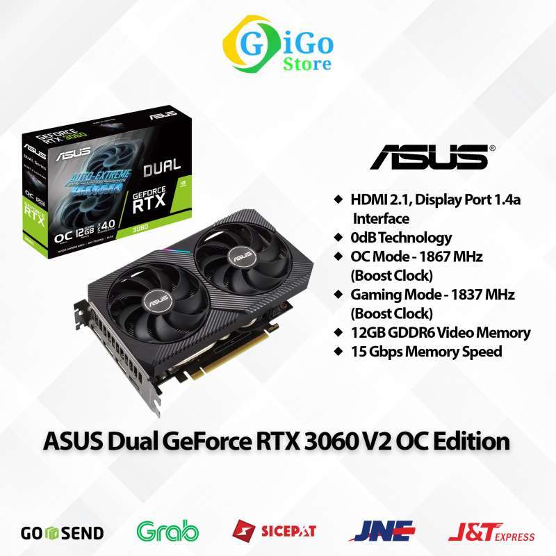 Jual Vga Card Asus Dual Geforce Rtx 3060 V2 Oc Edition 12gb Gddr6 Black ...