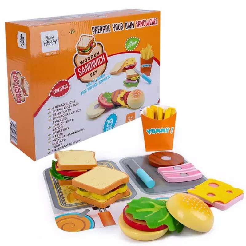 Jual Wooden Burger Toys, Wooden Sandwich Set Toys, Mainan Burger Kayu ...