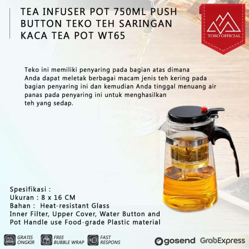 Promo TEA INFUSER POT 750ML PUSH BUTTON TEKO TEH SARINGAN KACA TEA POT ...