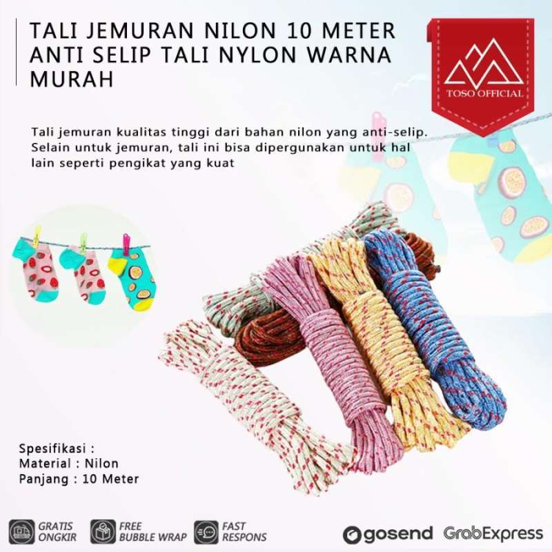 Promo Tali Jemuran Nilon Kuat 10 Meter Anti Selip Tali Nylon Warna Murah Diskon 52% Di Seller ...