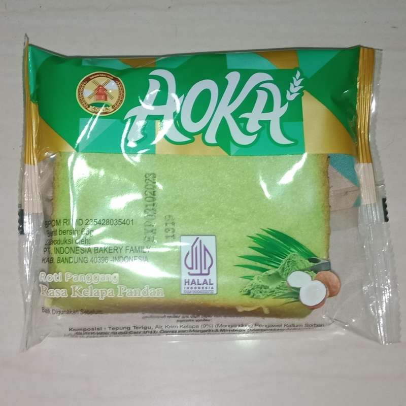 Jual Aoka Roti Tawar Panggang Sandwich Isi Kelapa Pandan 65gr Enak ...