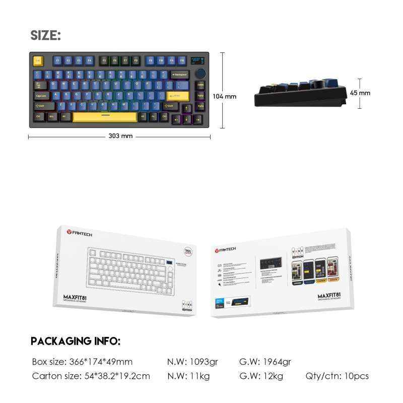 Jual Fantech Maxfit81 Wireless 75% Mechanical Keyboard Gaming Pbt Vibe ...
