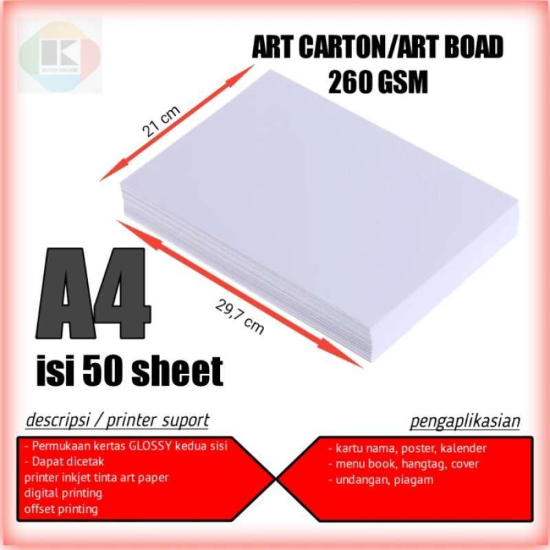 Jual kertas art karton 260 gsm isi 50 lembar ukuran a4 /kertas art carton di Seller Galelleaa ...