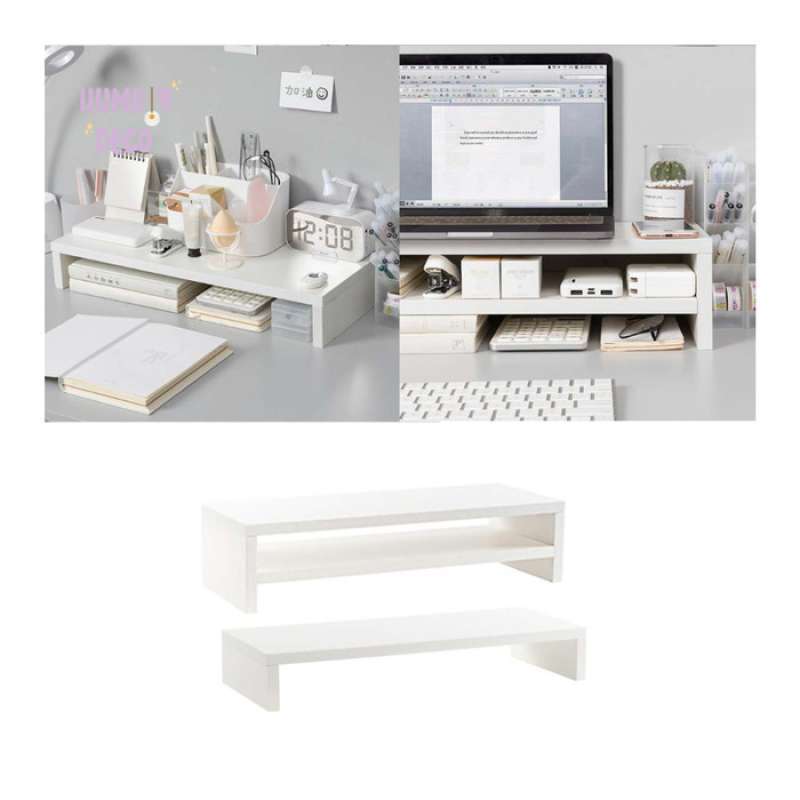 Jual Korean Aesthetic 2 Tier Stack White Study Table Wood Desk ...