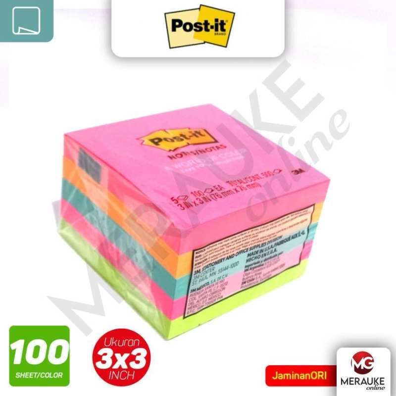 Jual 3M Post-it Sticky Notes 654-5PK 3x3 500 Lembar - 5 Warna Neon di ...