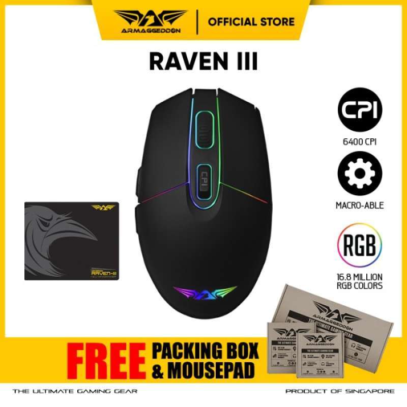 Promo Mouse Gaming Armaggeddon Raven-III (4800 CPI) RGB Free Mousematt ...