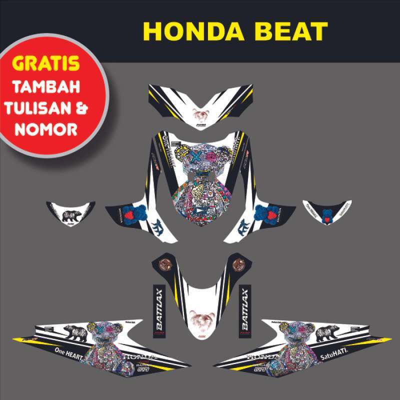 Promo Sticker Kustom Motor Beat Honda Body Decal Bear Pooh Striping ...