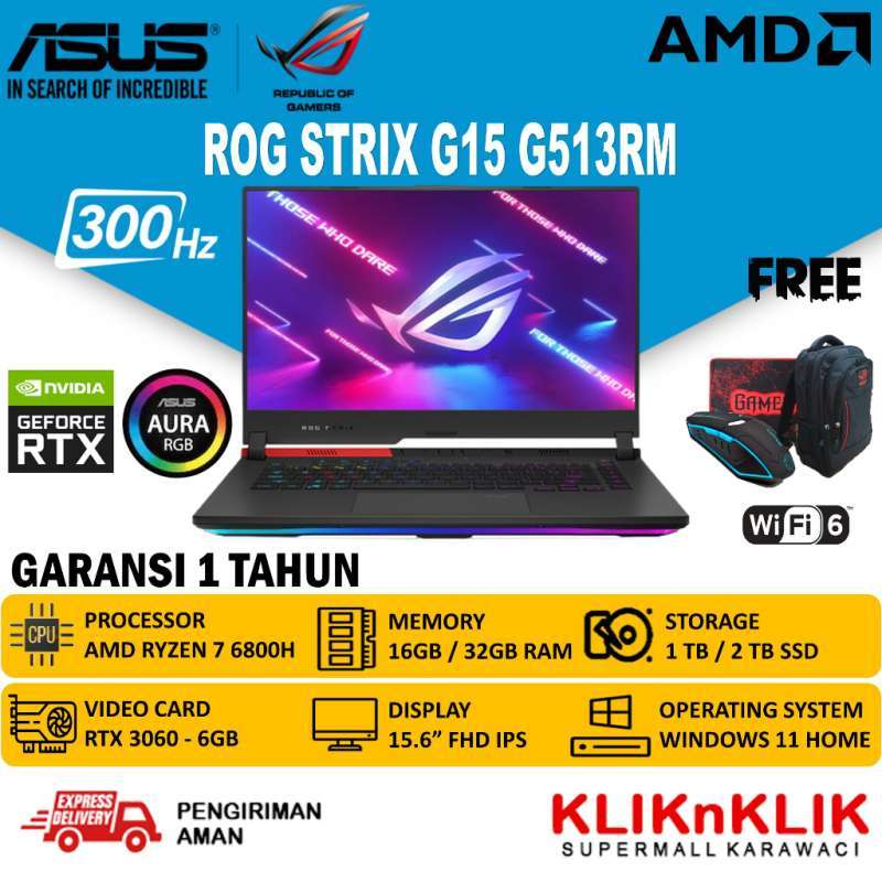 Jual ASUS ROG STRIX G15 G513RM RTX 3060 Ryzen 7 6800H 16GB 1TB SSD FHD ...