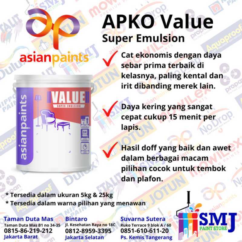 Jual Cat Tembok Interior Asian Paint Apko Value Super White / Putih ...
