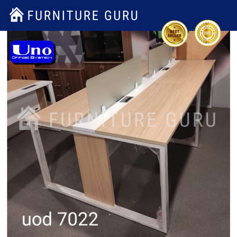 Promo Uno Meja Kerja Hadap 4 Staff Kantor Kaki Besi Putih Uod 7022 Qbic ...