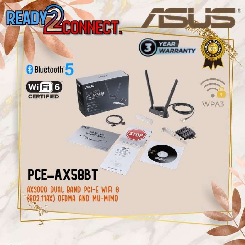 Promo ASUS PCE-AX58BT AX3000 Dual Band PCI-E WiFi 6 (802.11ax) Diskon ...