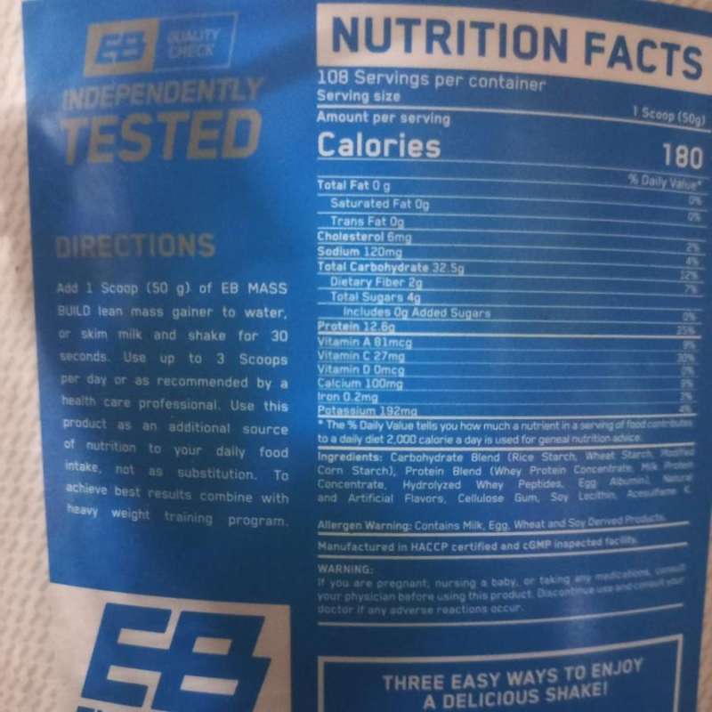 Jual Everbuild Mass Build Gainer 12 Lbs Lean Gain - Wrist Wrap - Vanila ...