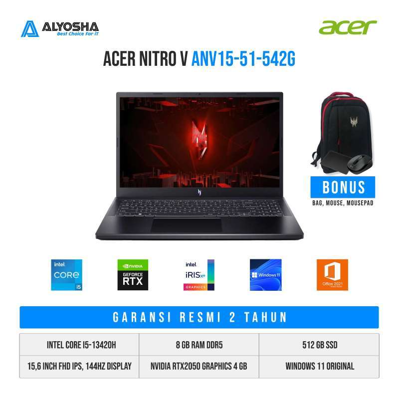 Jual Acer Nitro V Anv15-51-542g – Black [i5 13420h-8gb-ssd 512gb ...