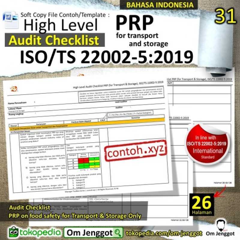 Promo Contoh High Level Audit Checklist (prp), Iso/ts 22002-5:2019 ...