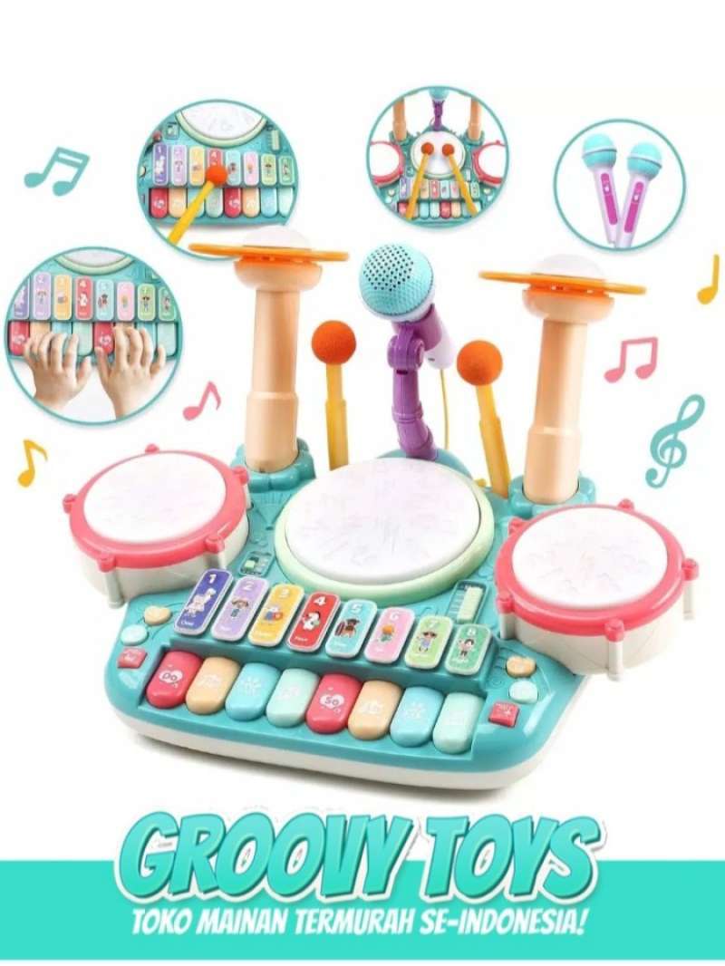 Promo Mainan Anak Alat Musik Drum Set Piano Elektrik - Premium Set Cy ...