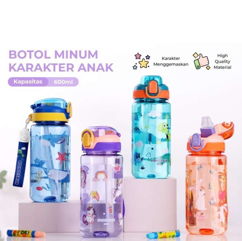 Promo Botol Minum Karakter 600ml Sedotan Anak Sekolah Tk Sd Kartun Anak-anak Diskon 12% Di ...