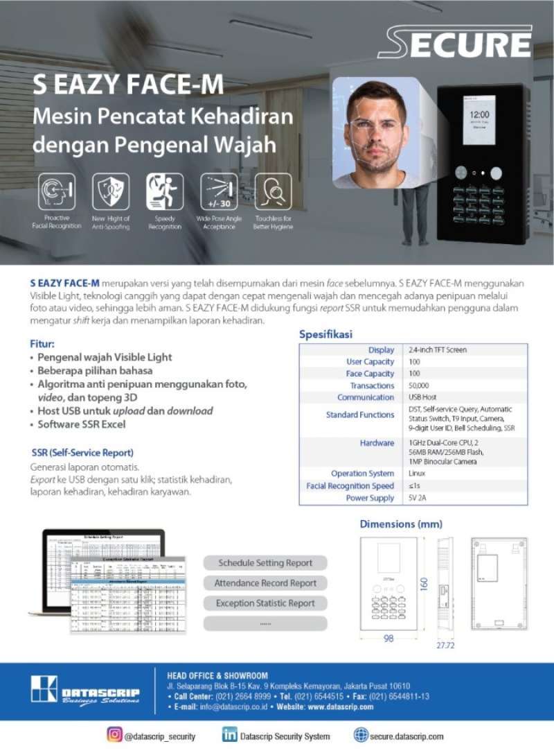 Promo New Mesin Absensi - Secure Eazy M Pengenalan Wajah Face Visible ...