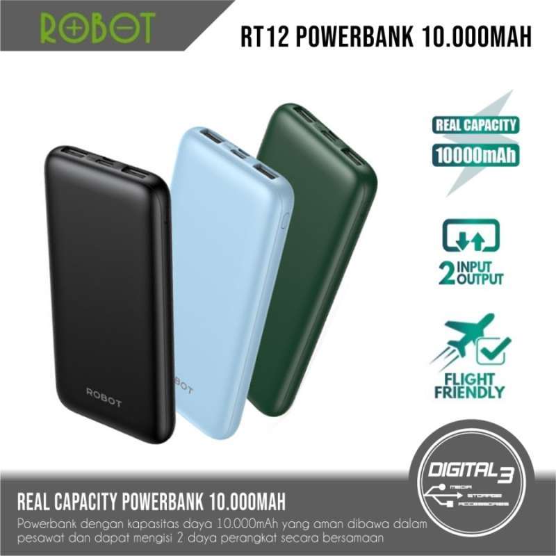 Jual Robot RT12 Powerbank 10000mAh Slim Dual Input Output Fast Charging ...