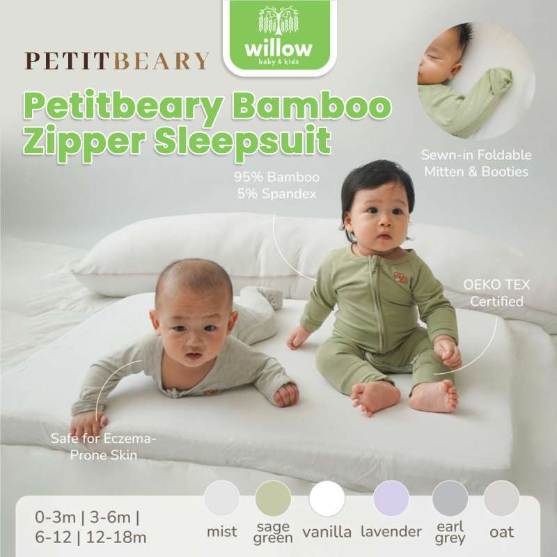 Promo Sleepsuit Bayi - Petitbeary Bamboo Zipper Sleepsuit - 0-3m Sage ...
