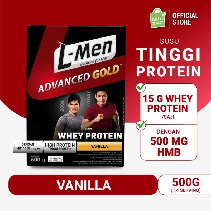 Promo L-men Advance Gold Vanilla 500g Dengan 500mg Hmb - 15g Whey Protein - 14 Serving ...