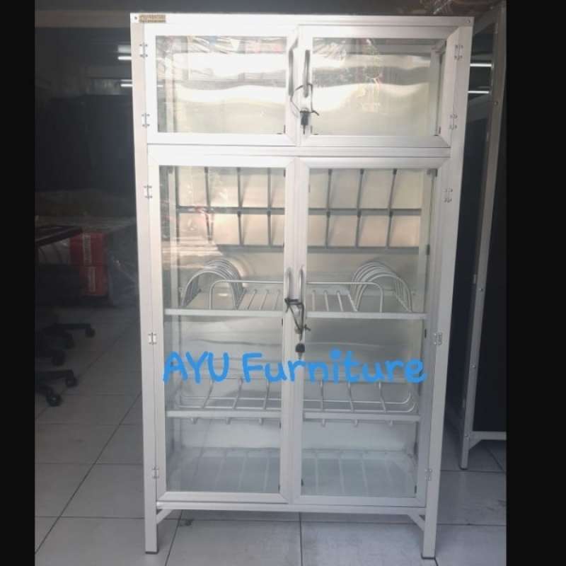 Promo Rak Piring BoxFull kaca pintu sliding buka atas kuat awet ...