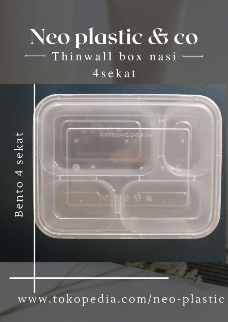 Jual Kotak Nasi Bento Box Makanan 4 Sekat Plastik Food Grade Thin Wall ...