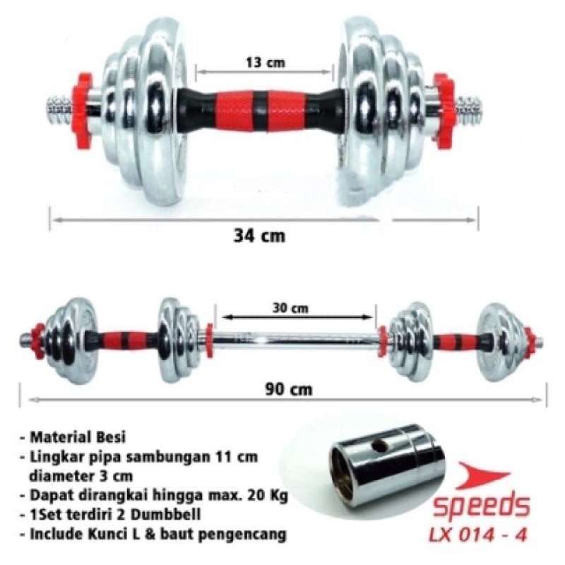Jual Dumbel Barbel Set Chrome 20kg Speeds+stik Sambungan Dan Box ...