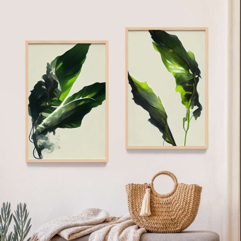 Jual Lukisan Tropical Abstrak Daun Pisang Hijau Frame Kayu Poster ...