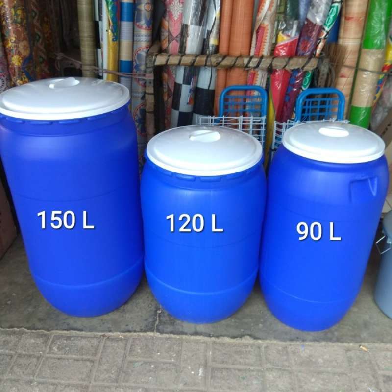 Promo Tong/gentong Air150 Liter Biru Green Leaf + Tutup /drum Air 150 ...
