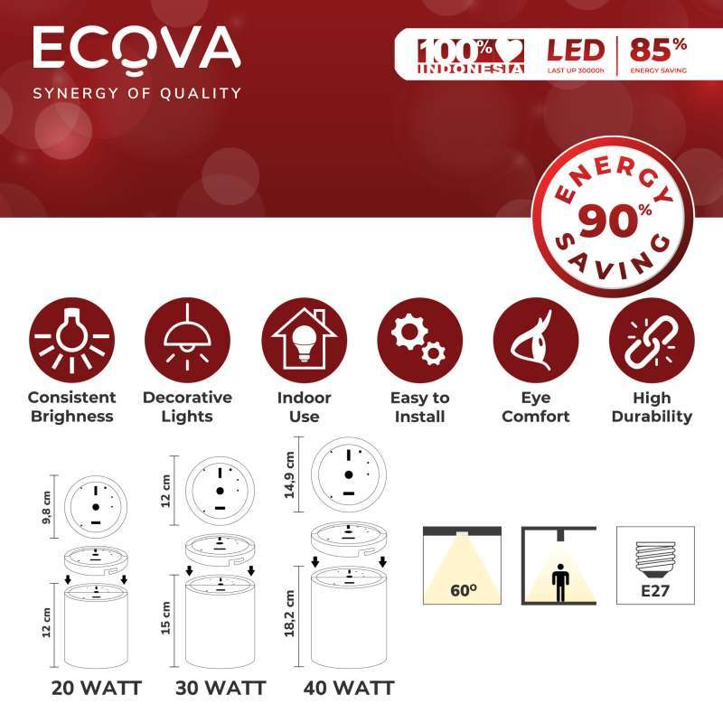 Promo ECOVA Lampu LED Spotlight COB Outbow WHITE Dekoratif Terang Hemat ...