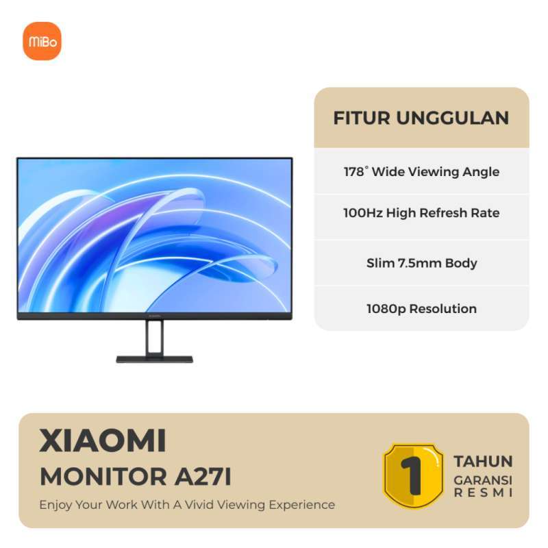 Promo Xiaomi Monitor A27i 1080p 27inch Bezel Tipis Ips 100hz Fhd Hdmi ...