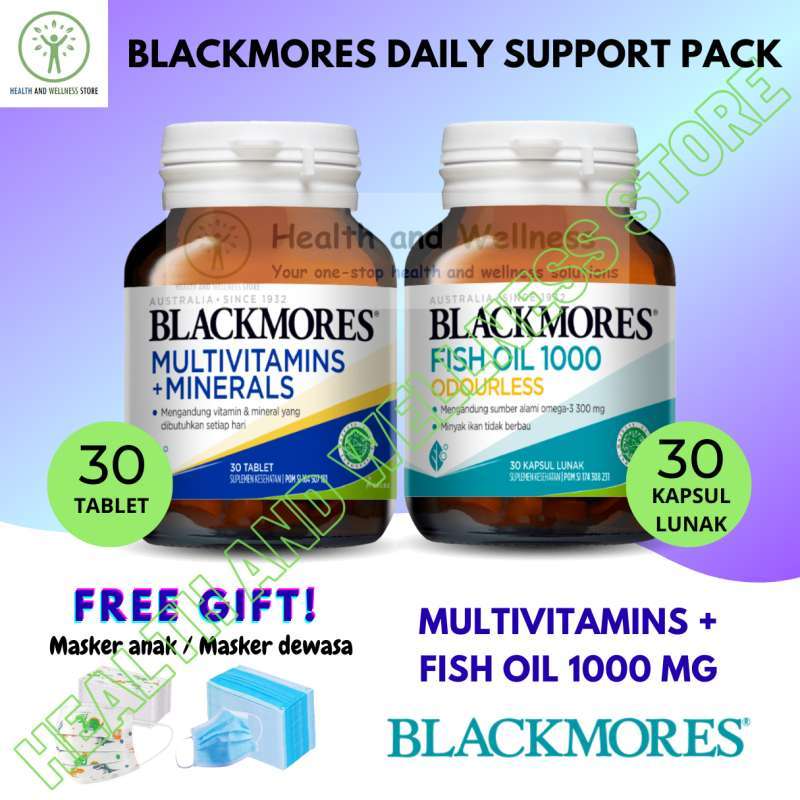 Jual PAKET IMUN BLACKMORES MULTIVITAMINS MINERALS 30 TABLET DAN FISH OIL 1000 MG ODOURLESS 90 ...