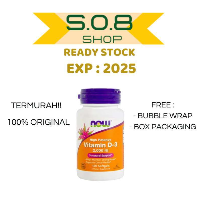 Promo Now Foods, Vitamin D-3, High Potency, 2,000 IU, 120 Softgels Diskon 33% di Seller KSM ...