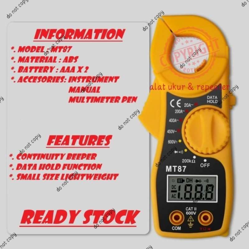 Promo Digital Clamp Meter Tang Ampere Multimeter MT-87 Kabel Tester ...