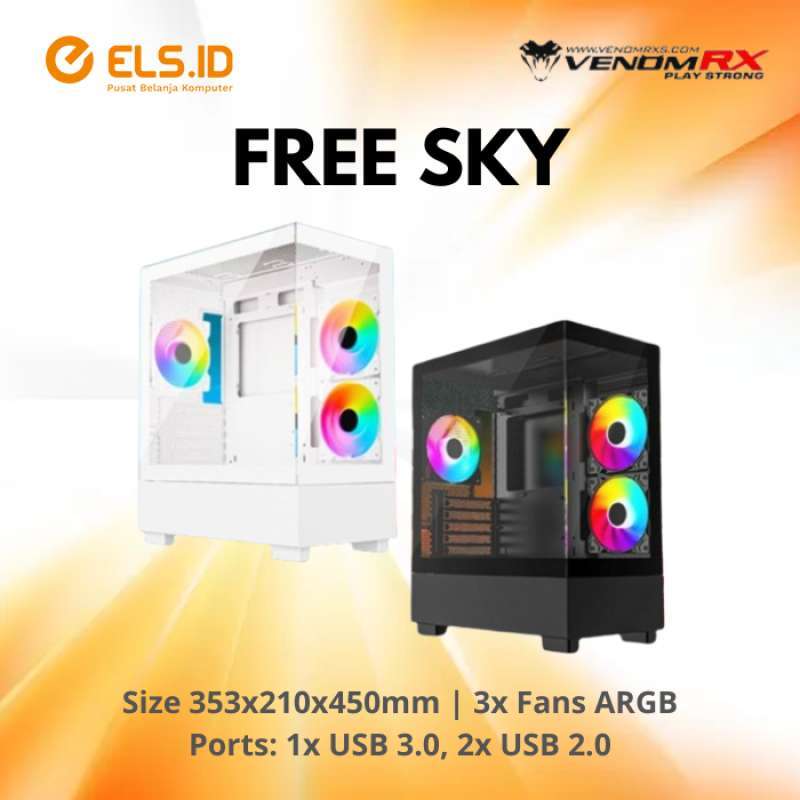 Jual VenomRX Free Sky Casing PC 3x Fans ARGB - BLACK di Seller ELS ...