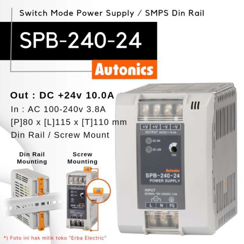 Promo Autonics SPB-240-24 Switching Power Supply DIN 24v 240w DR MDR ...
