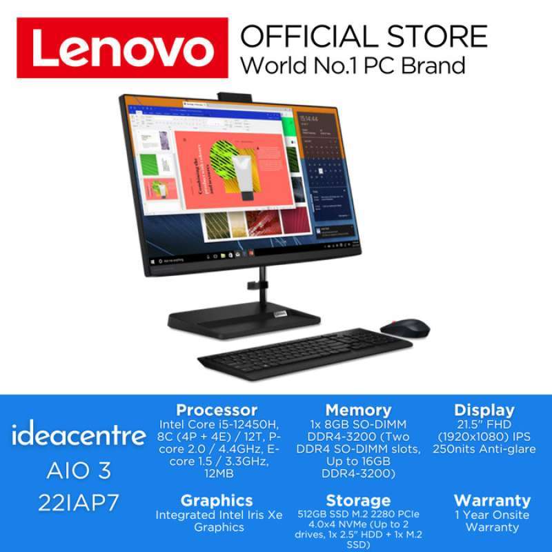 Promo Lenovo IdeaCentre AIO 3 22IAP7 Core i5 Gen12 8GB 512GBSSD Win11 ...