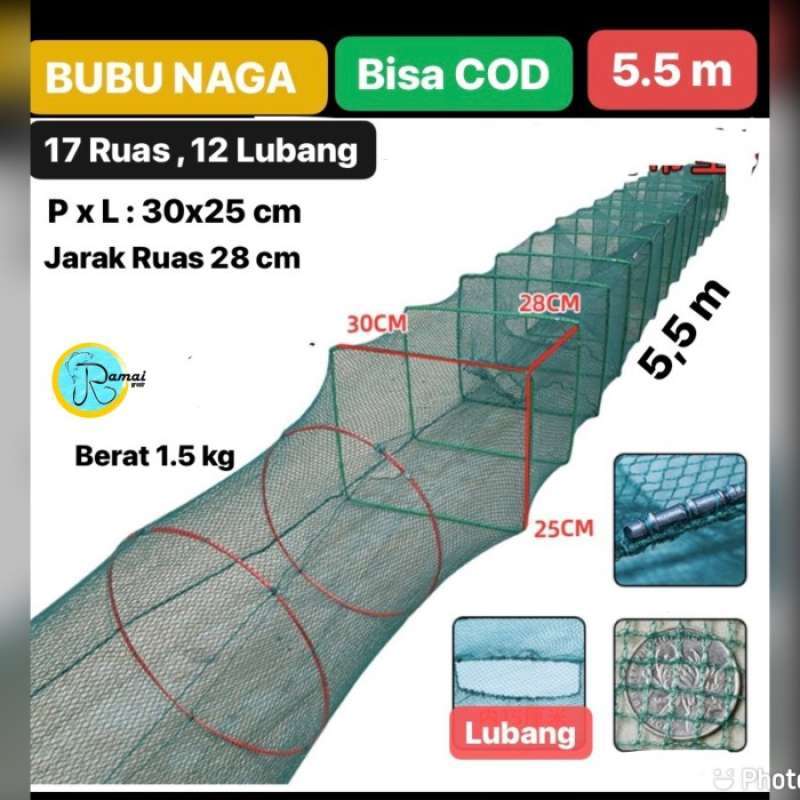 Promo Jala Bubu Naga 5.5m Perangkap Ikan Lobster Persegi Diskon 23% Di ...
