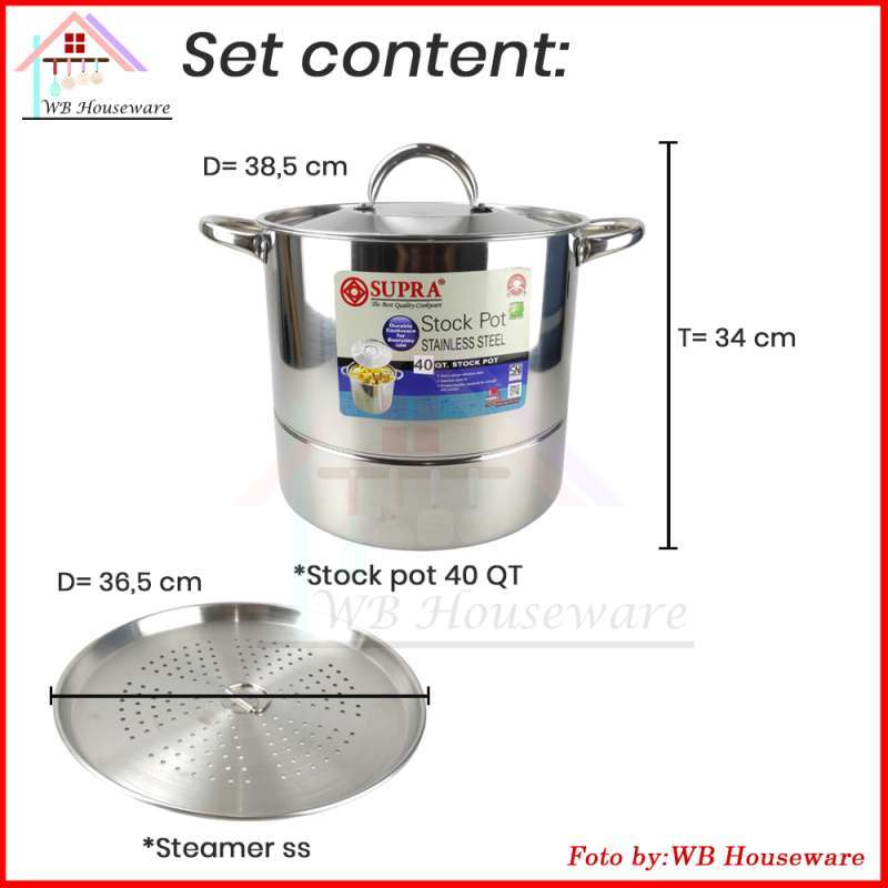 Jual Supra Stock Pot 40qt Stainless + Tutup Stainless + Steamer / Panci ...