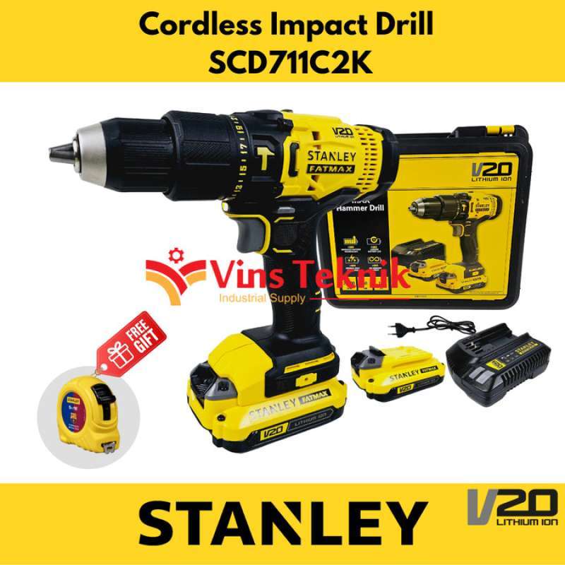Promo STANLEY SCD711C2K Cordless Impact Drill Bor Baterai Tembok SCD711 ...