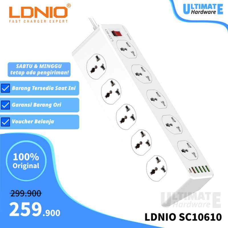Promo LDNIO SC10610 Power 10 Sockets 6 USB Ports Fast Charging QC 3.0 ...