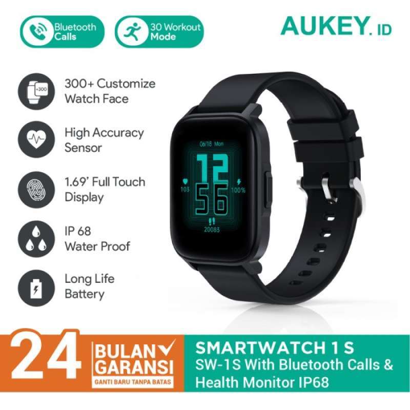 Jual Aukey Smartwatch SW-1S With Bluetooth Calls & Health Monitor IP68 ...