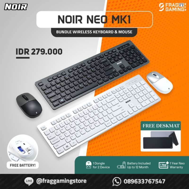 Jual Noir Neo MK1 Wireless Combo Keyboard & Mouse Bundle Gaming - Putih ...