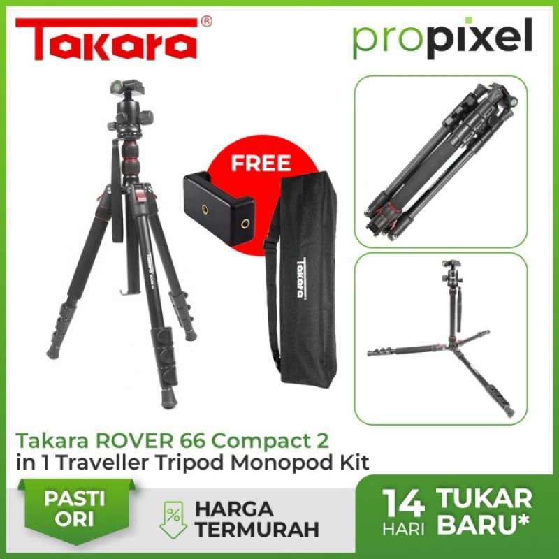 Jual takara rover 66 compact 2 in 1 traveler tripod kamera hp monopod ...
